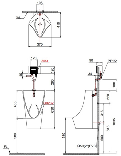 Bệ tiểu nam treo tường Caesar U0232 (Chưa gồm xả tiểu) - META.vn