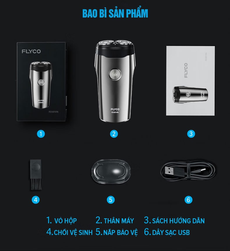 Máy cạo râu Flyco 2 lưỡi kép chống thấm nước FS181VN - META.vn